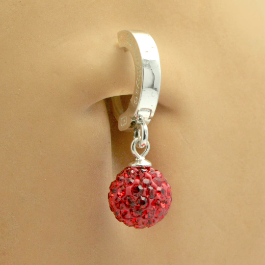 TummyToys Surgical Steel Belly Ring with Red Crystal Ball Dangle ...